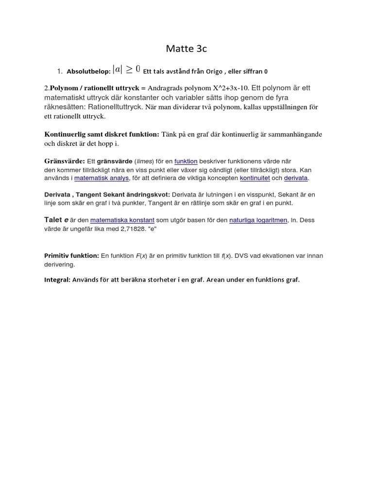 Muntliga Matte 3c | PDF