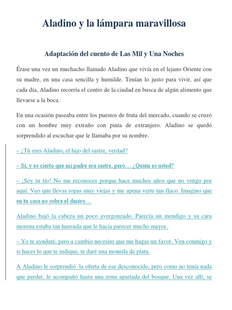 Aladino y La Lámpara Maravillosa | PDF | Genios | Personas