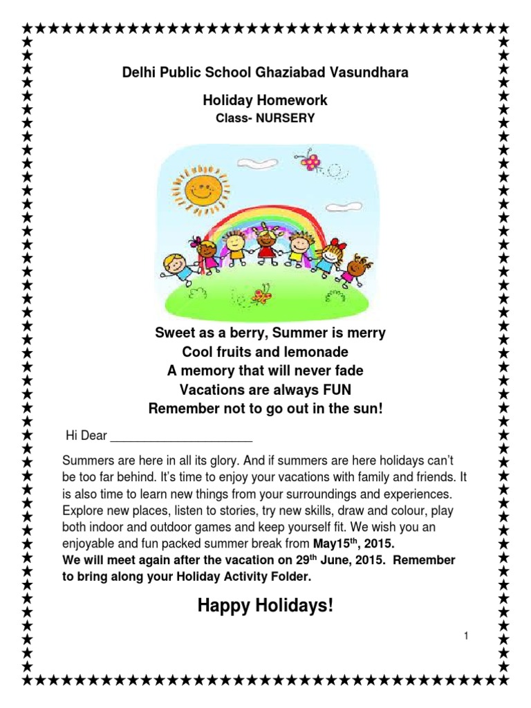 Nursery Class Summer Holiday Homework | PDF