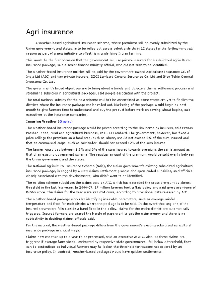 Agri Insurance: Insuring Weather ( | PDF | Crop Insurance | Insurance