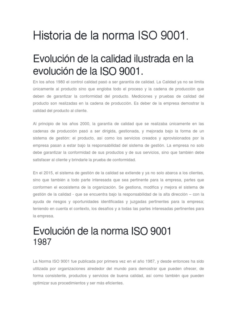 Evolución de La Norma ISO 9001 | Gestión de la calidad | Calidad (comercial)