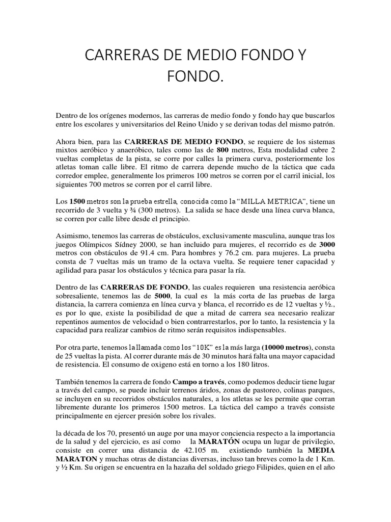 Carreras de Medio Fondo y Fondo en Atletismo | PDF | Maratón | Carreras