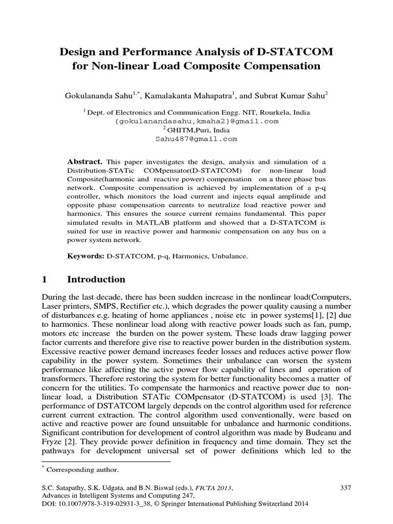 Design and Performance Analysis of D-STATCOM For Non-Linear Load Composite Compensation | PDF ...
