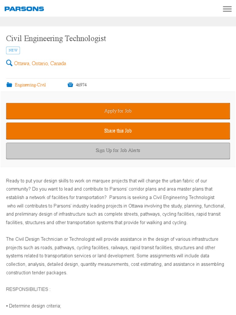 Civil Engineering Technologist - Parsons Careers | PDF | Civil ...