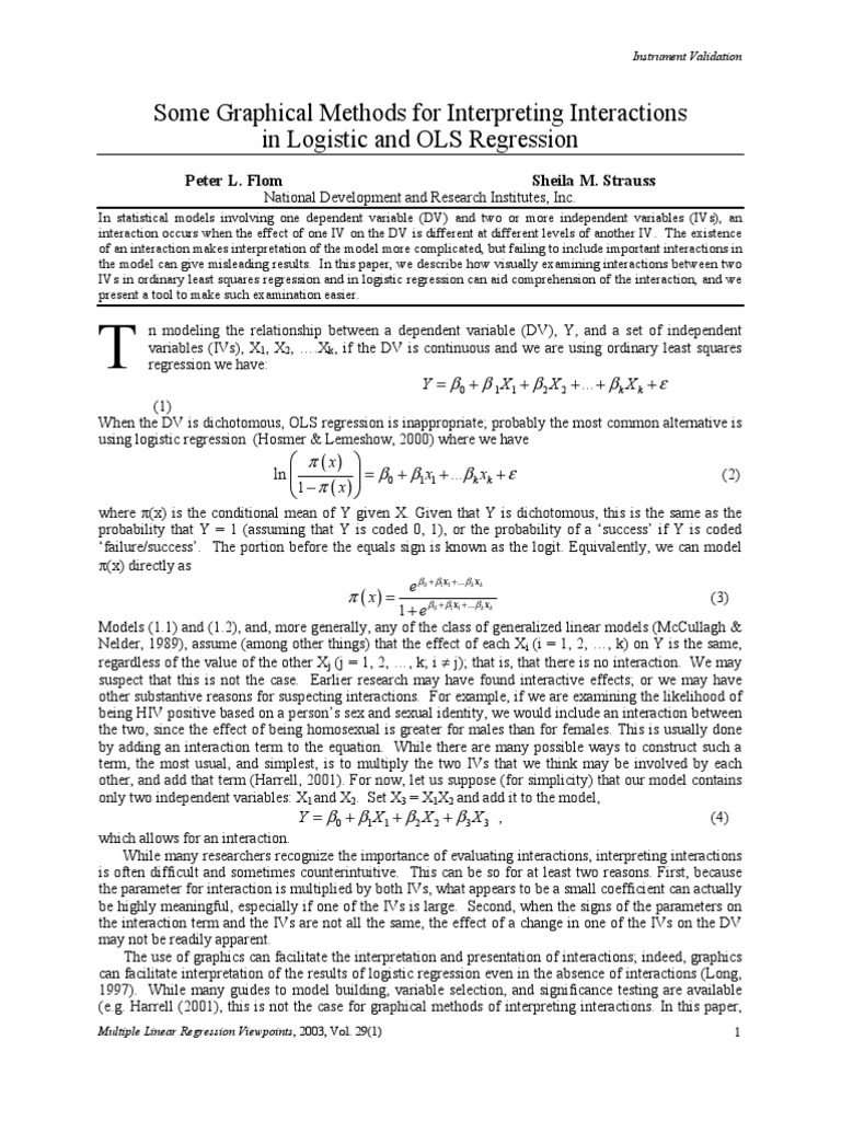 Some Graphical Methods For Interpreting Interactions in Logistic and OLS Regression | PDF ...