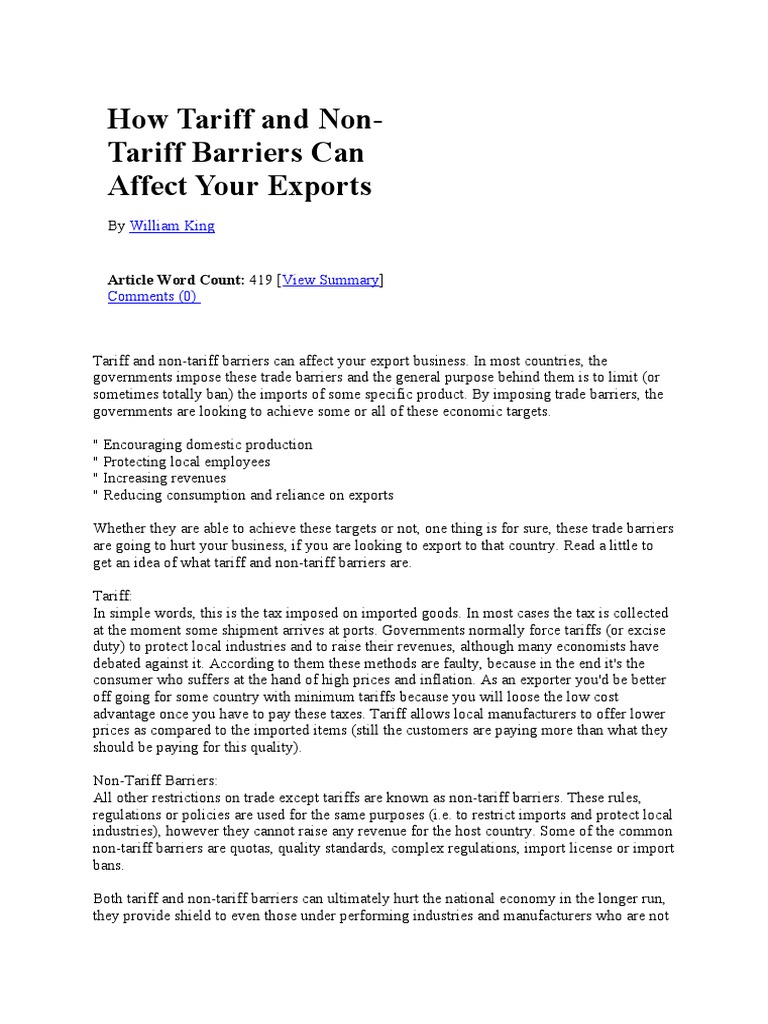 How Tariff and Non | PDF | Tariff | Non Tariff Barriers To Trade