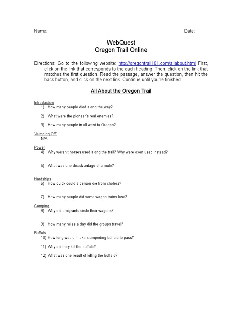 Webquest Oregon Trail Online | PDF