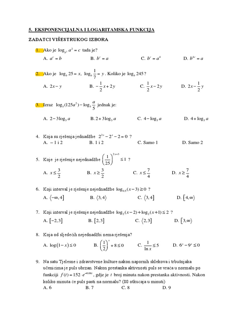 Eksponencijalne I Logaritamske Funkcije | PDF