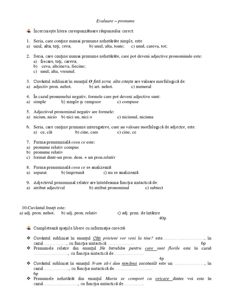 Evaluare Pronume | PDF