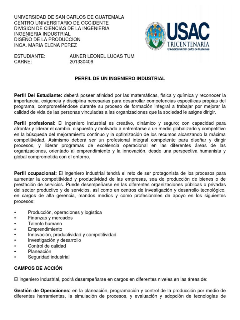Perfil Del Ingeniero Industrial En Guatemala Pdf Ingeniería