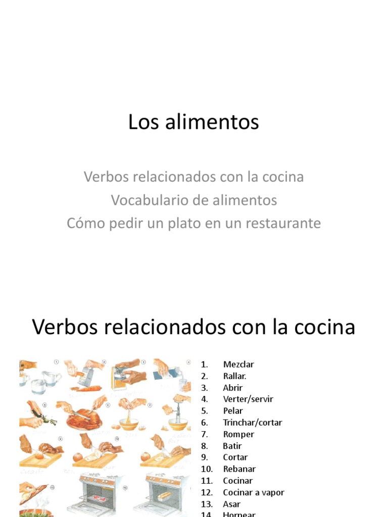 Verbos de Cocina Vocabulario de Alimentos Pedir en Un Resto | PDF ...