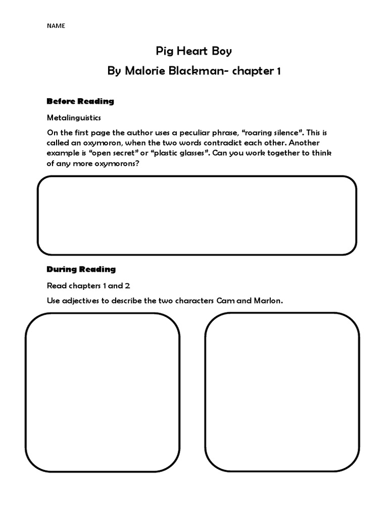 Pig Heart Boy Week 1 8 | PDF | Career & Growth | Games & Activities