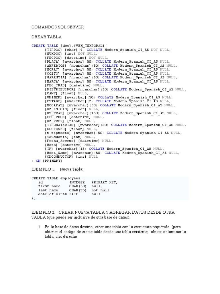 Comandos Sql Server