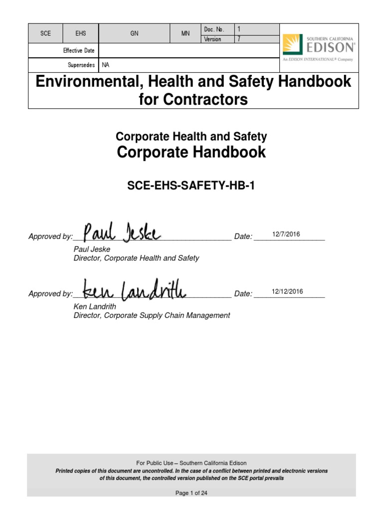 FINAL EHS Handbook For Contractors 20dec2016 V 1 1 | PDF | Occupational ...