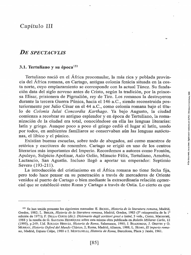 TERTULIANO - de Spectaculis | PDF | Tertuliano | latín