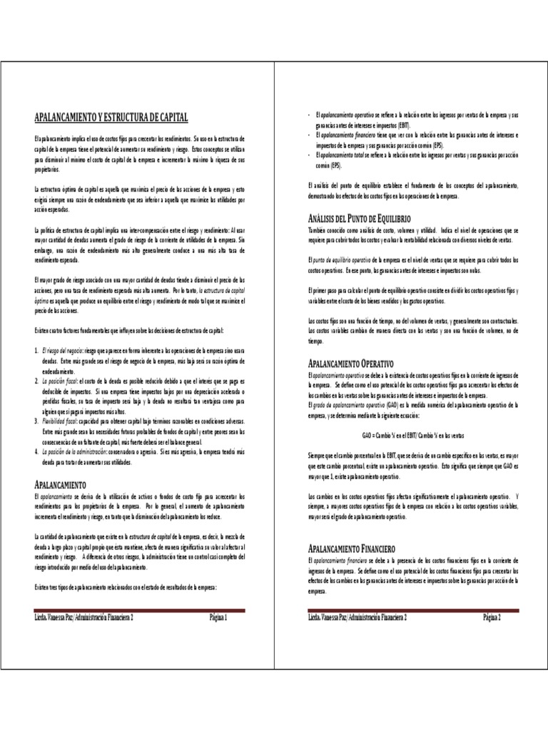Resumen Apalancamiento y Estructura de Capital | PDF | Apalancamiento (Finanzas) | Compartir ...