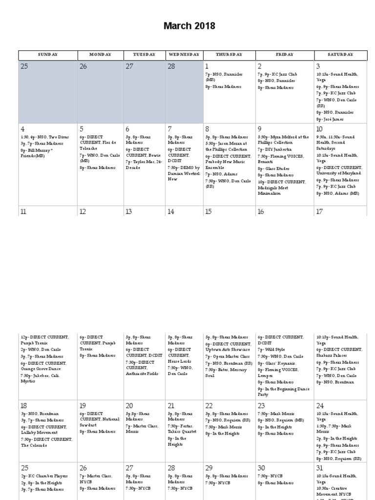 March Calendar From Week 2.12 | PDF