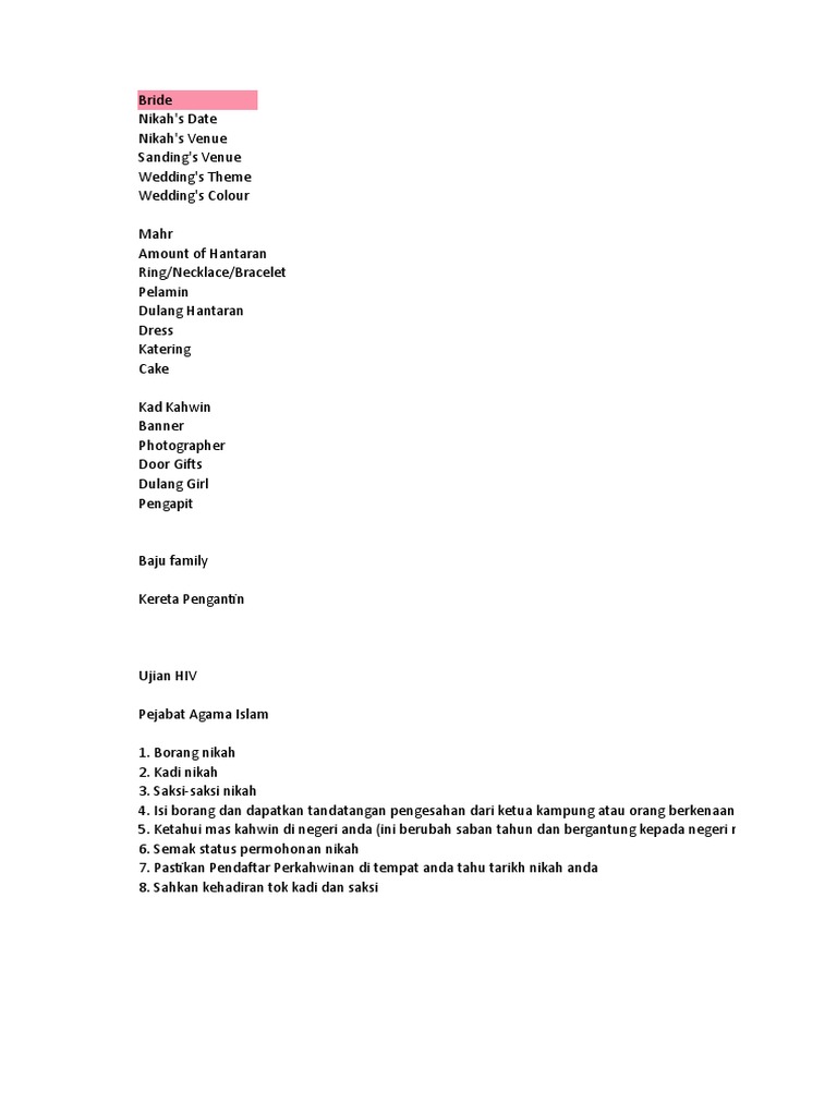 To Do List - Kenduri | PDF