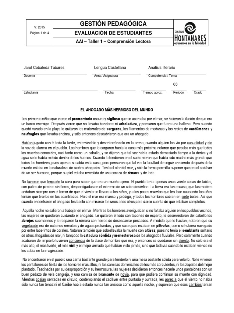 Actividades sobre "El ahogado más hermoso" | PDF | Naturaleza