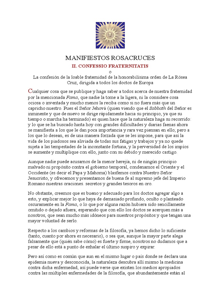 Manifiestos Rosacruces - II. Confessio Fraternitatis | PDF | Rosacruces ...