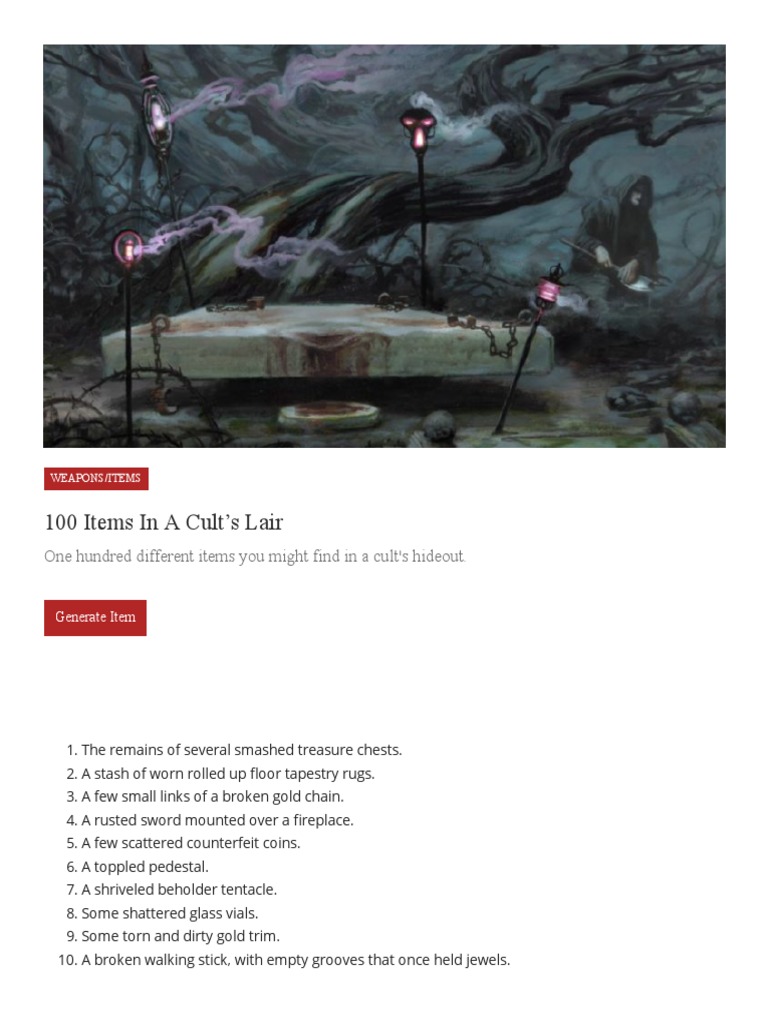 100 Items in A Cult's Lair | Download Free PDF | Nature