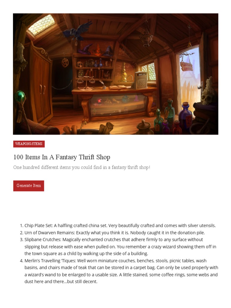 100 Items in A Fantasy Thrift Shop | PDF