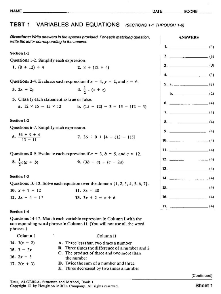 Algebra Practice Tests | PDF