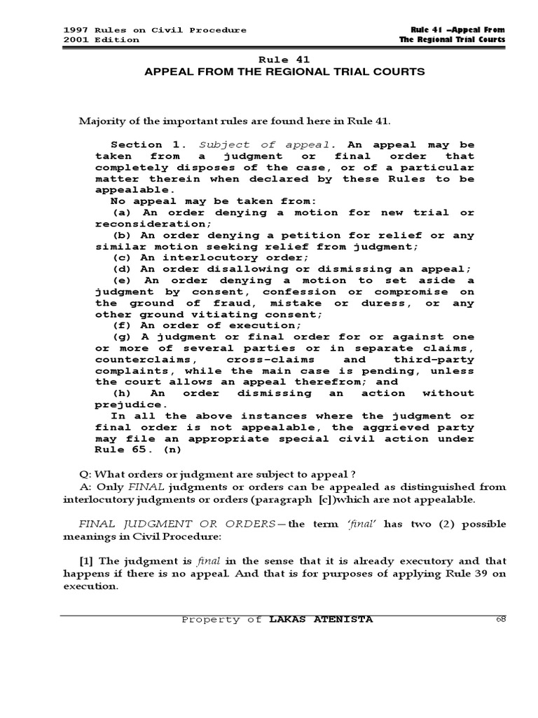 Rule 41 - Appeal From The RTC | PDF | Lawsuit | Summary Judgment