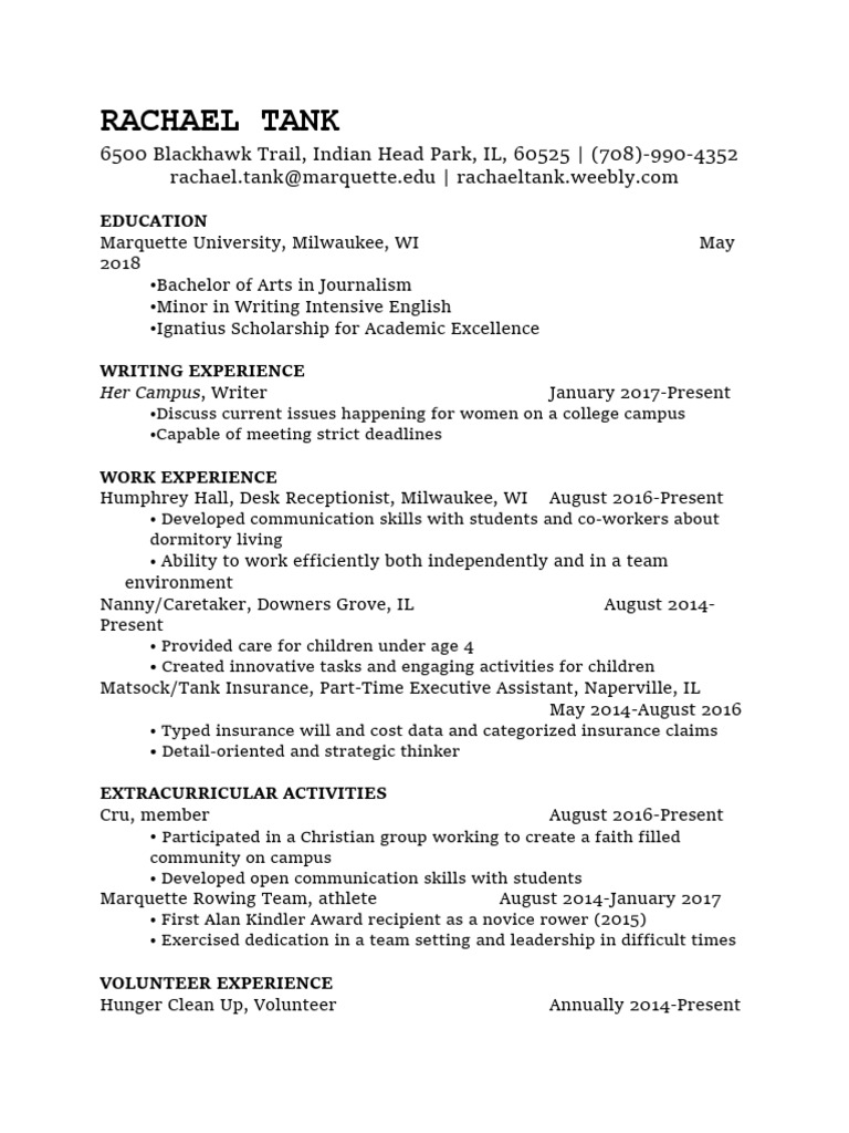 Tank Rachael - Resume.1.word | PDF | Career & Growth
