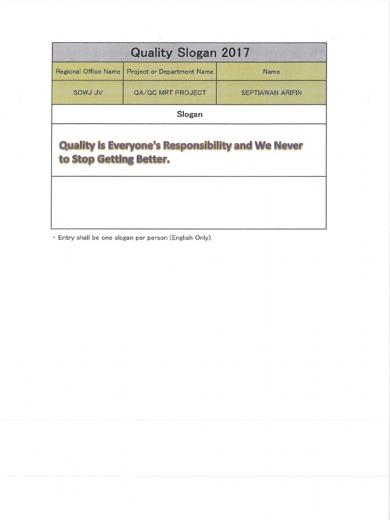 Quality Slogan | PDF