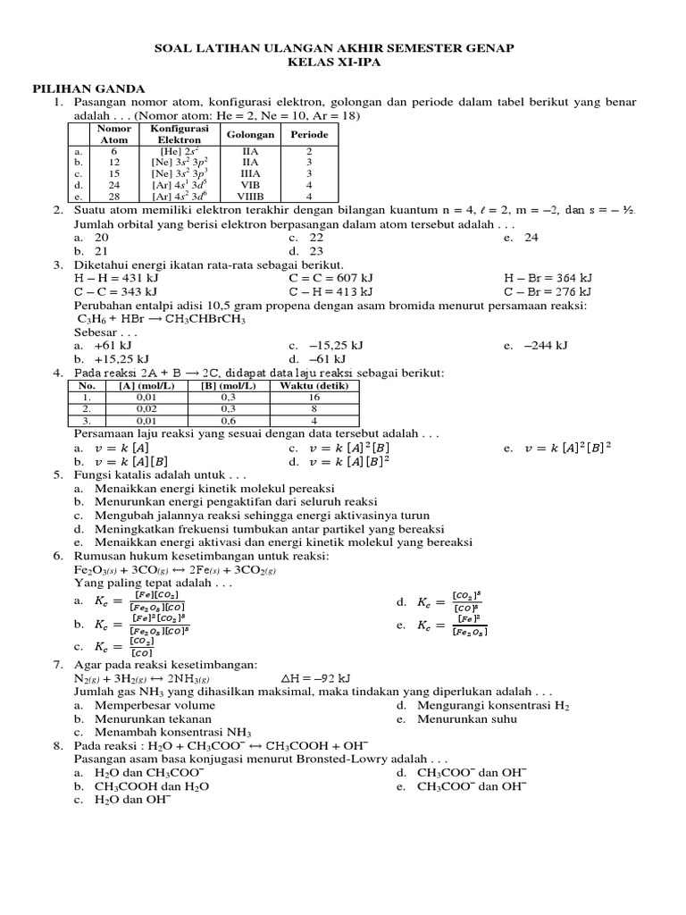 Soal Latihan Uas Kelas Xi | PDF