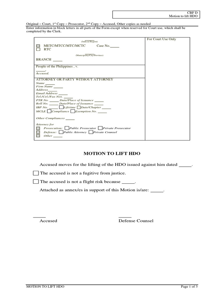 Motion to Lift Hold Departure Order | PDF | Prosecutor | Courts