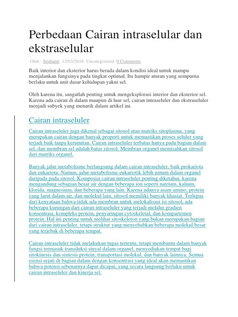 Perbedaan Cairan Intraseluler dan Ekstraseluler | PDF