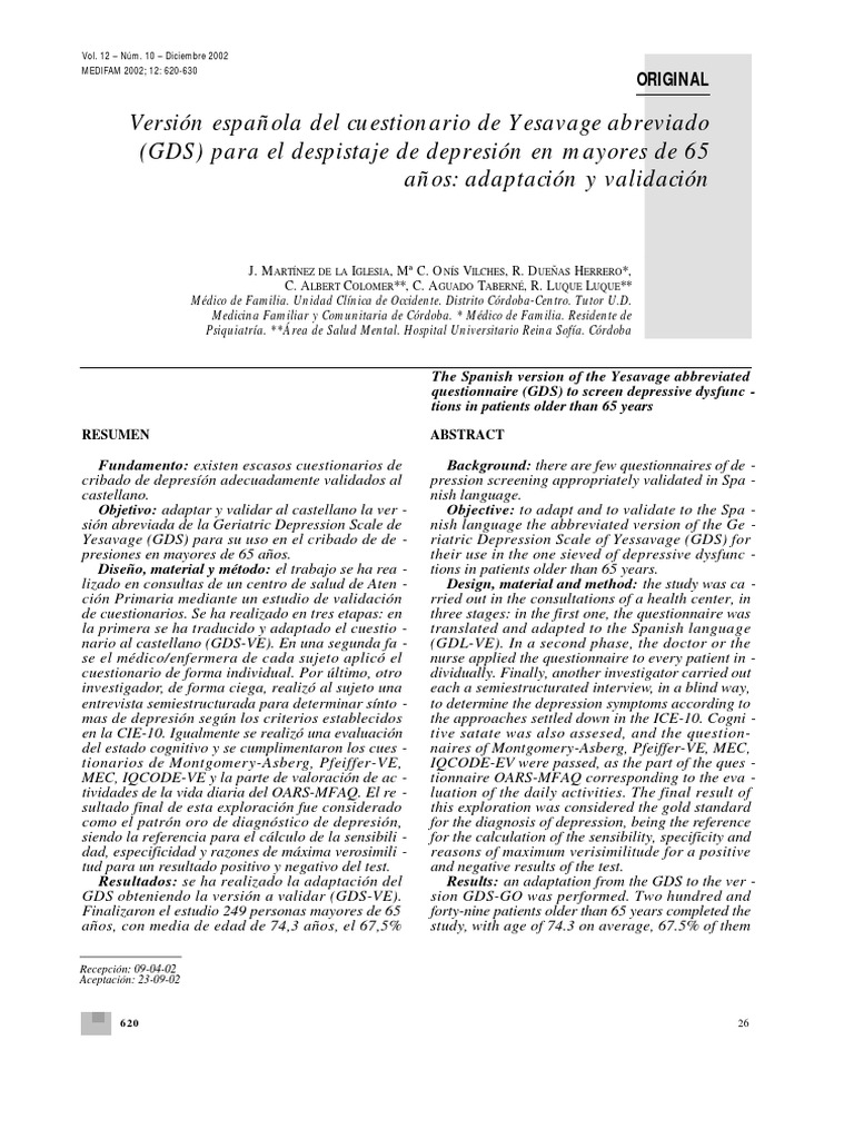 Escala de Depresión Geriátrica - Test de Yesavage 1 PDF | PDF ...