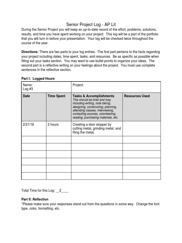 Senior Project Log 3 | PDF
