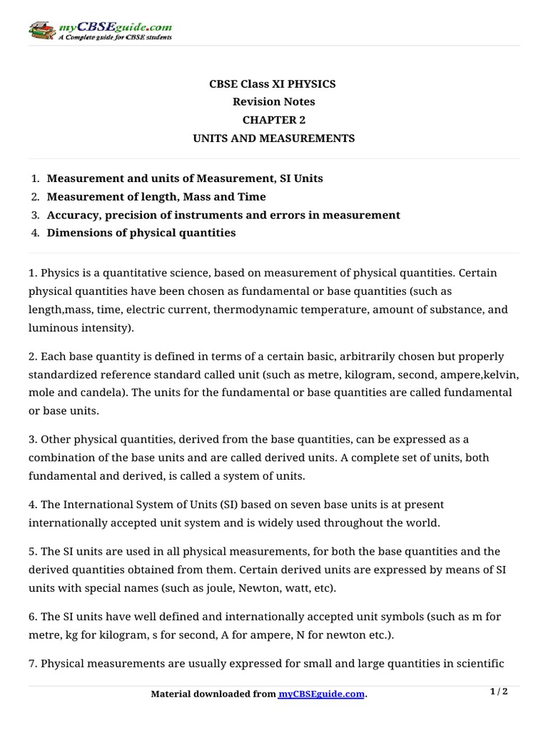 An Overview of Units and Measurements in Physics: Fundamental Concepts ...