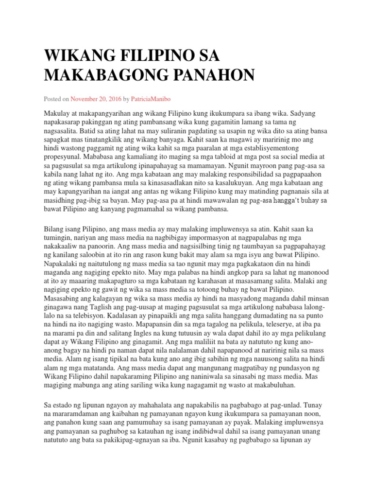 Wikang Filipino Sa Makabagong | PDF