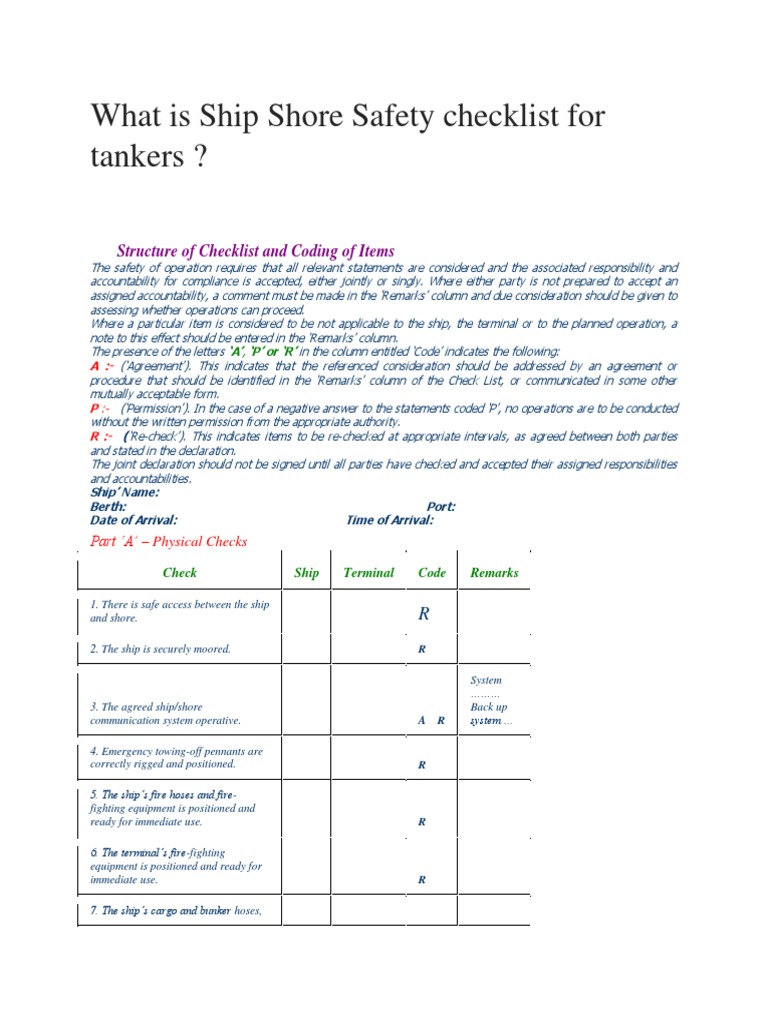 Ship-Shore Safety Check List For Tankers | PDF | Oil Tanker | Flashlight