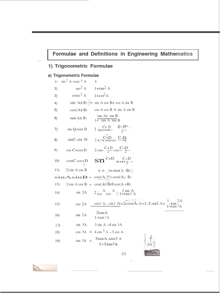 Engineering Math: Formulas & Definitions | PDF | Sequence | Series ...