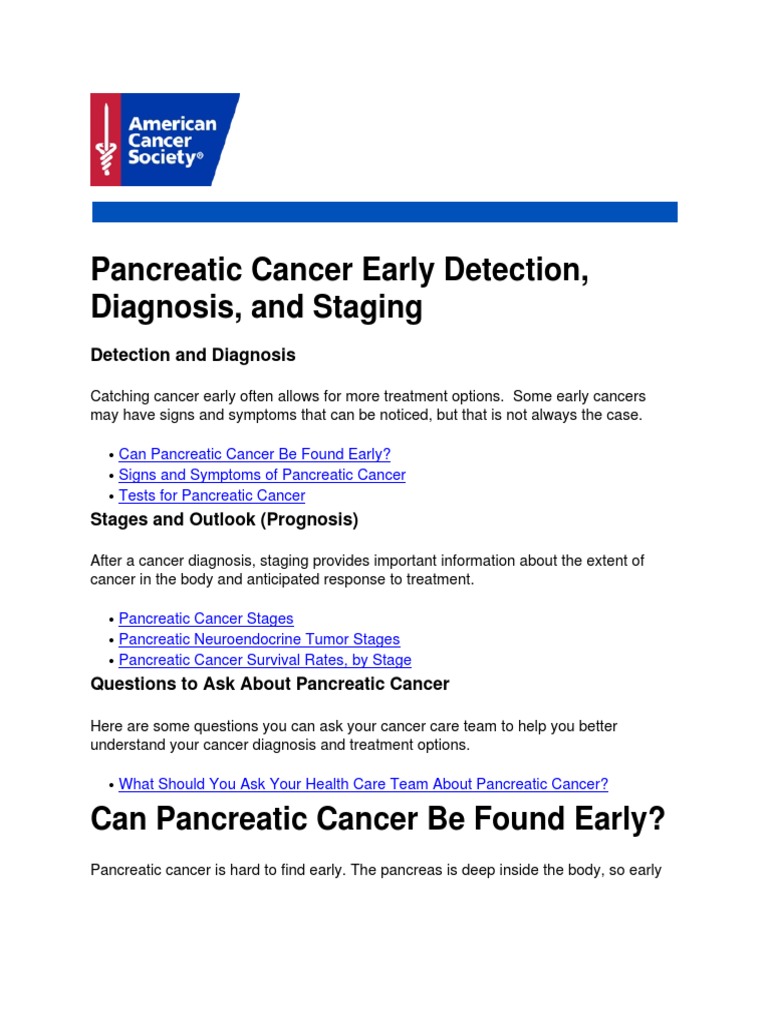 Pancreatic Cancer Early Detection, Diagnosis, and Staging | PDF ...