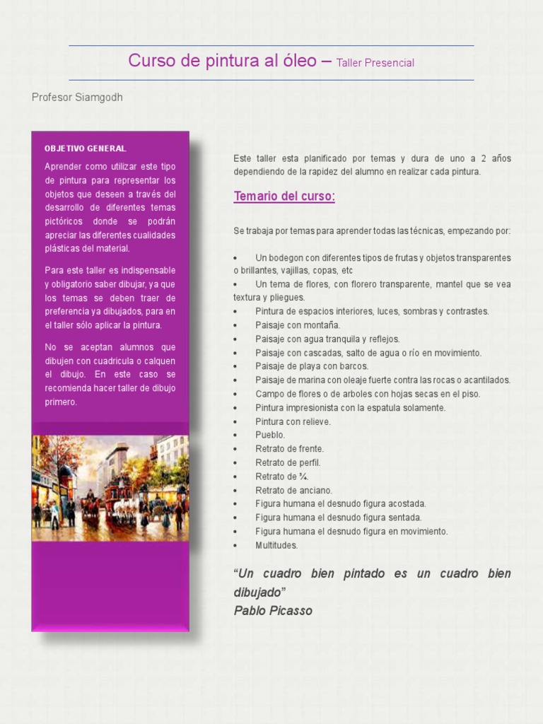 Temario Curso de Pintura Al Oleo | PDF | Pintura al óleo | Artes visuales Temario Curso de Pintura Al Oleo | PDF | Pintura al óleo | Artes visuales