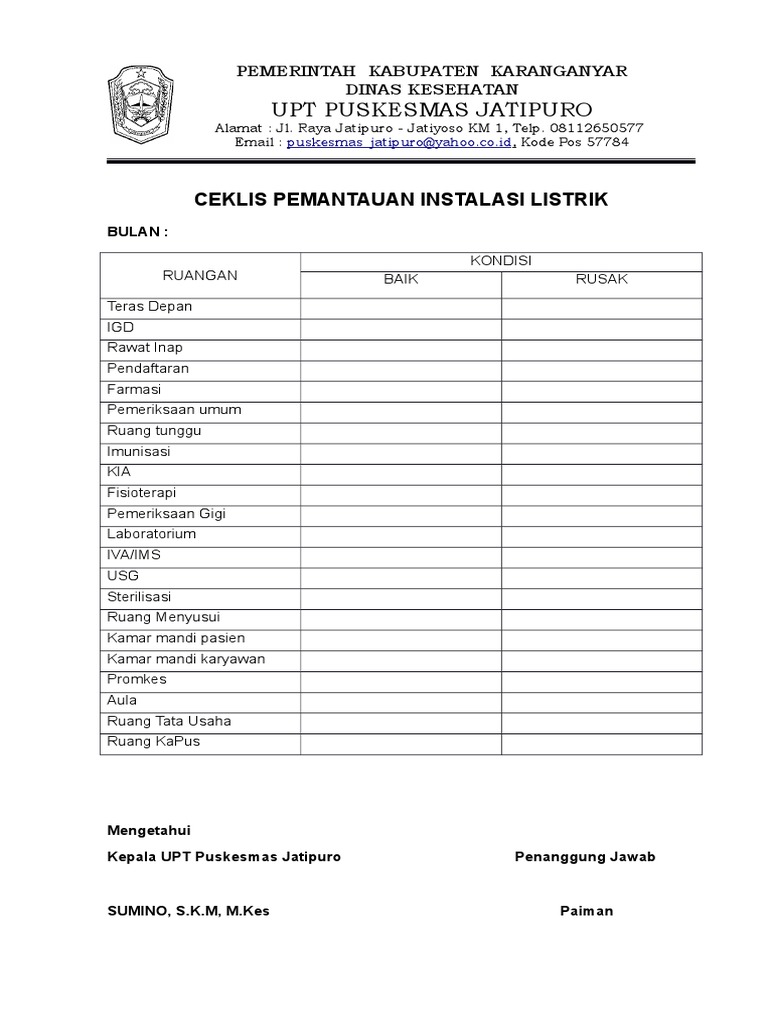 Ceklist Pemantauan Listrik | PDF