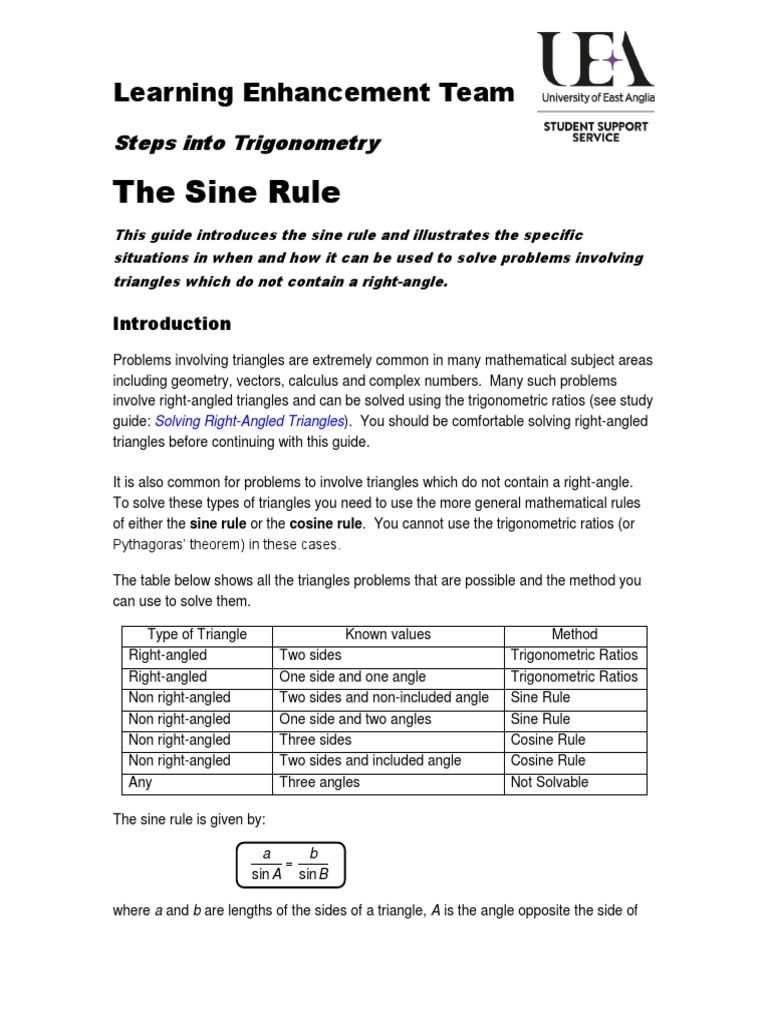 Steps Into Trigonometry The Sine Rule (By The University of East Anglia ...