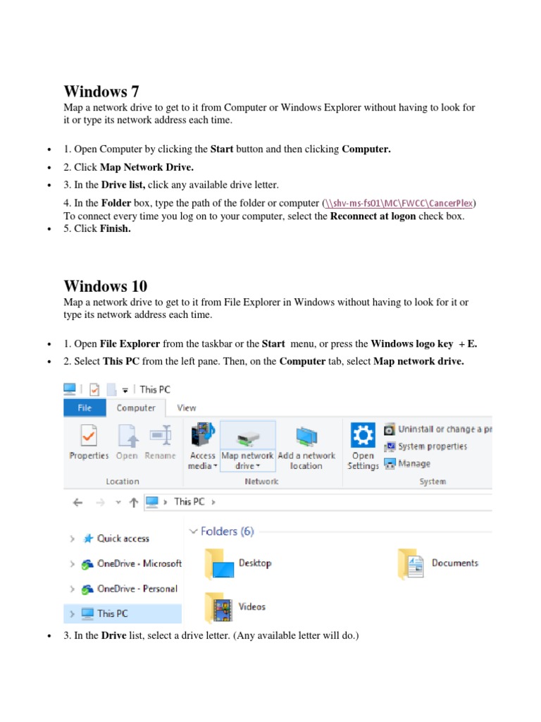 Map Network Drive Windows 7/10 | PDF