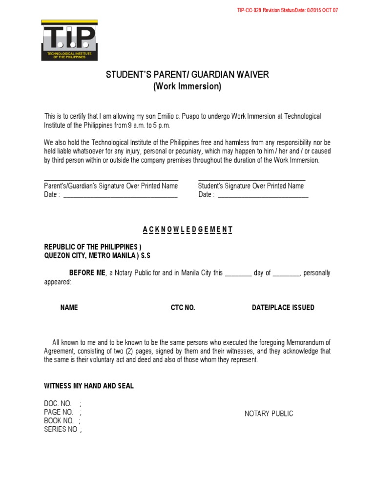 3 Student's Parent - Guardian Waiver | PDF