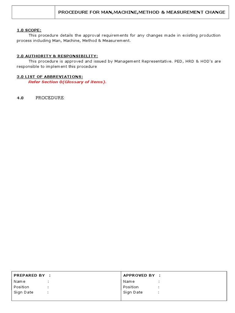 4M Change Procedure -PED 02 | Technology | Business