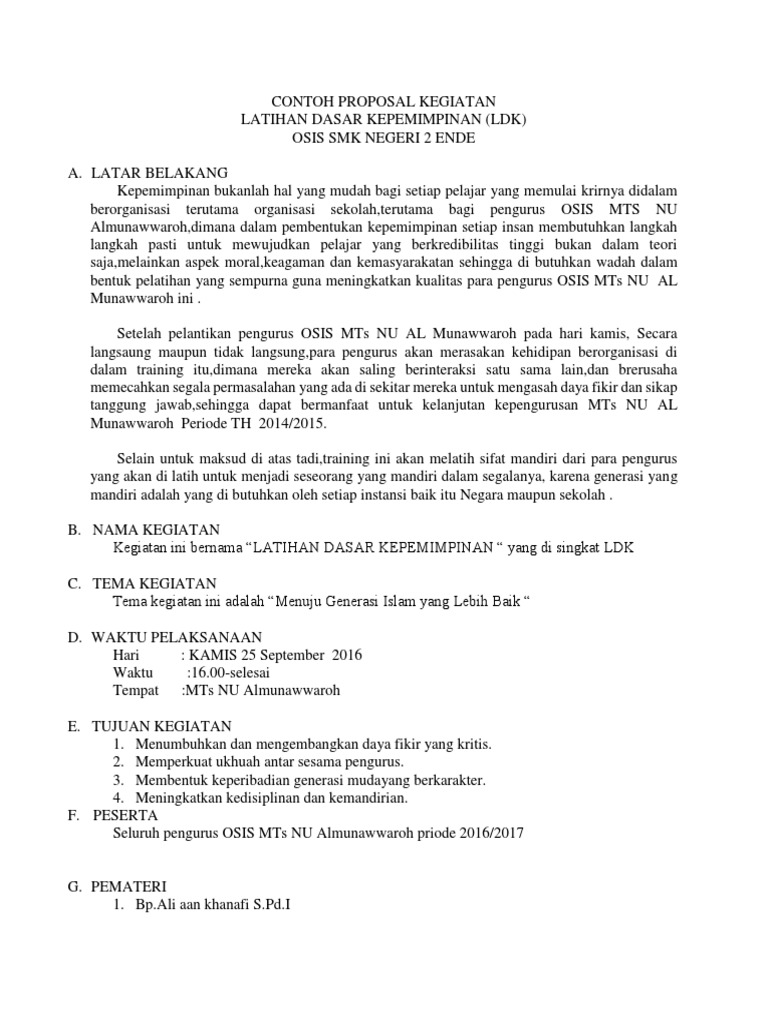 Proposal Kegiatan LDK OSIS 2016 | PDF | Karier & Perkembangan