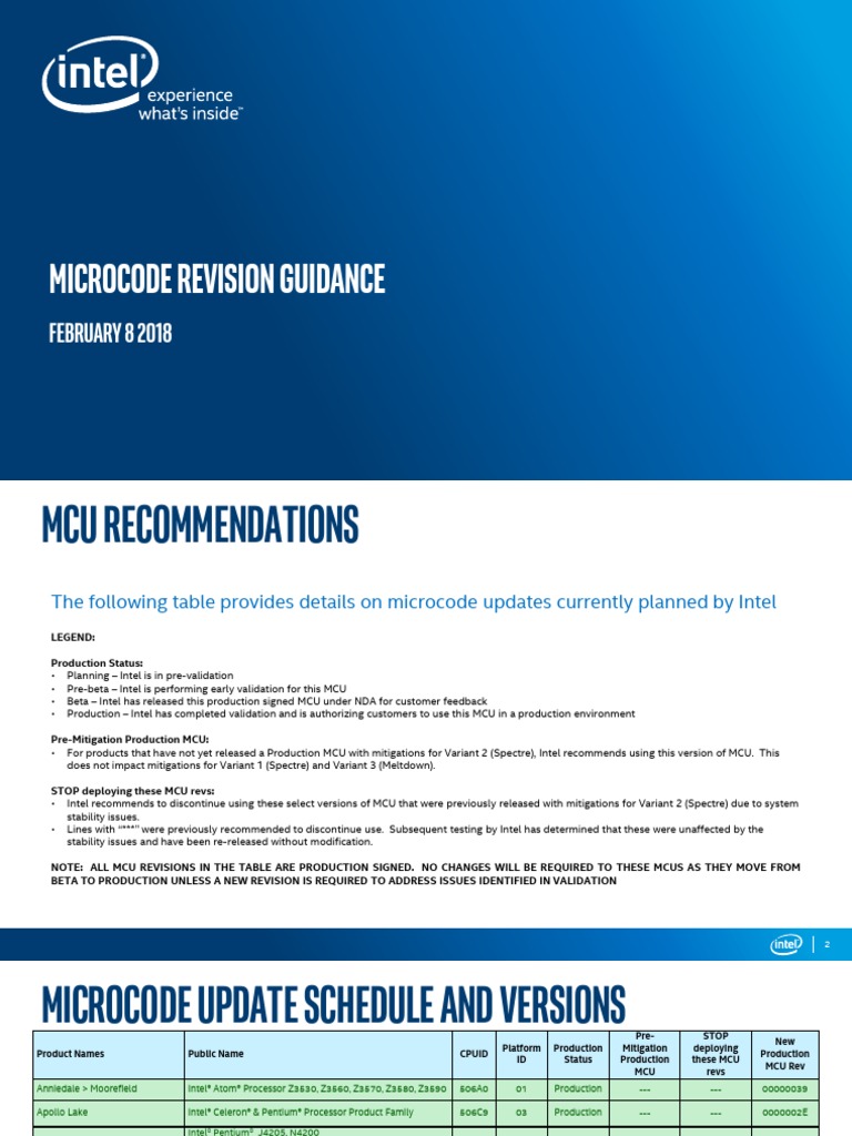 Intel Meltdown and Spectre Microcode Update Guidance | PDF | Intel ...