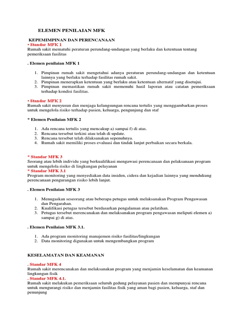 Elemen Penilaian MFK | PDF