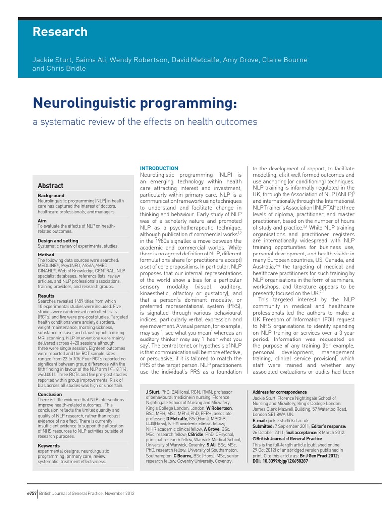 Neurolinguistic Programming. A Systematic Review. | Download Free PDF | Randomized Controlled ...